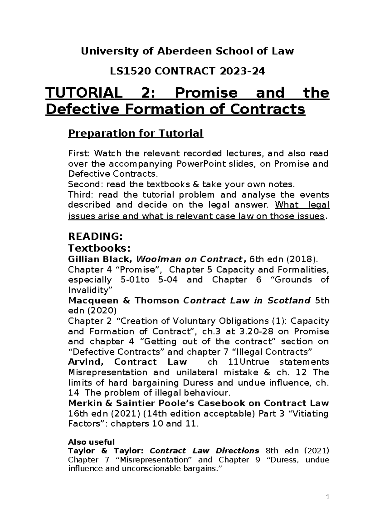 LS1520 Contract Tutorial Problem 2: Promise & Defective Contracts ...