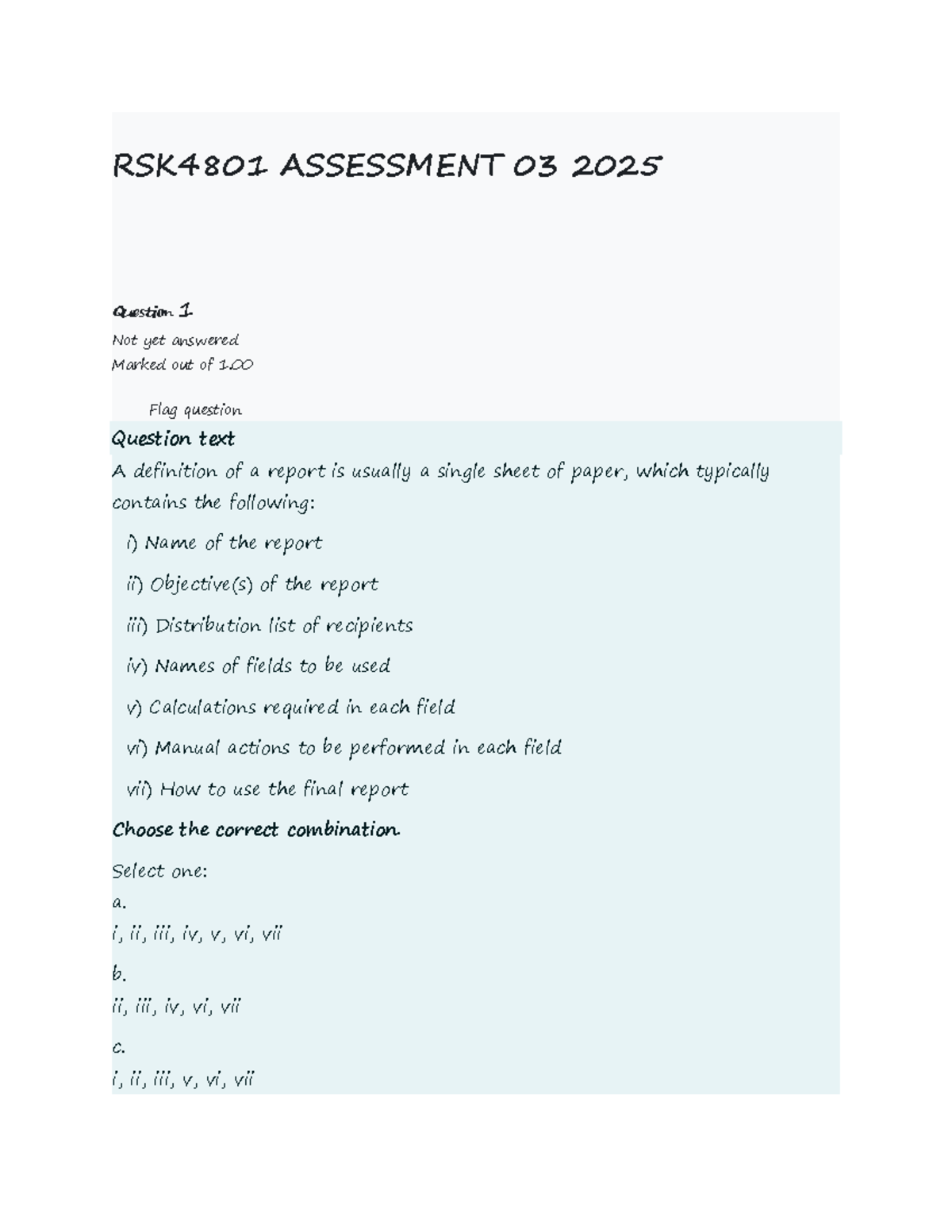 RSK4801 Assessment 03 2025: Risk Management Questions and Answers - Studocu