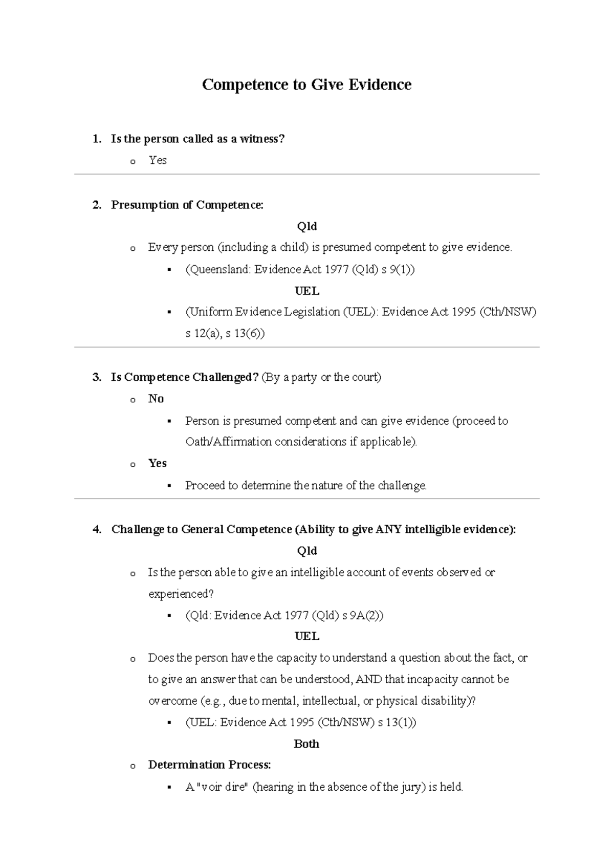 Evidence Law Flowchart: Competence to Give Evidence (Qld & UEL) - Studocu