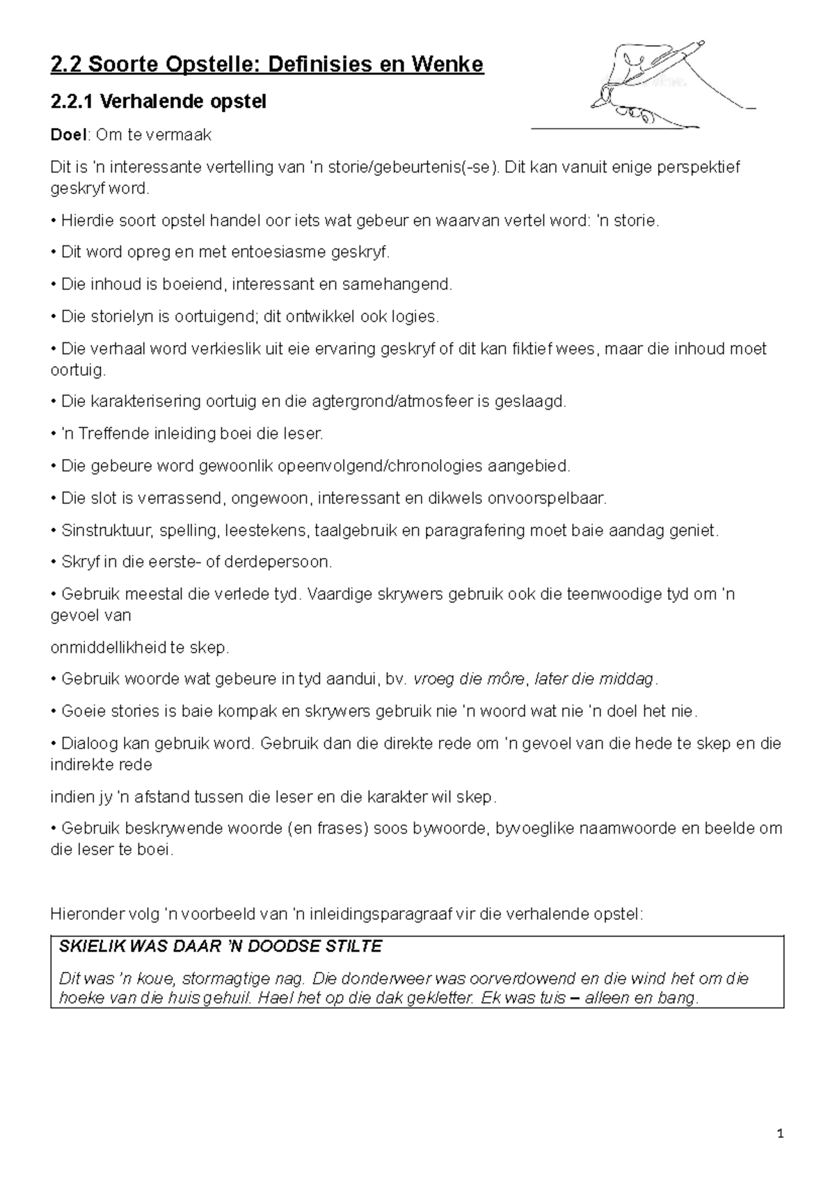 2.2 Opstelle: Definisies en Wenke vir Skryfvaardighede - Studocu