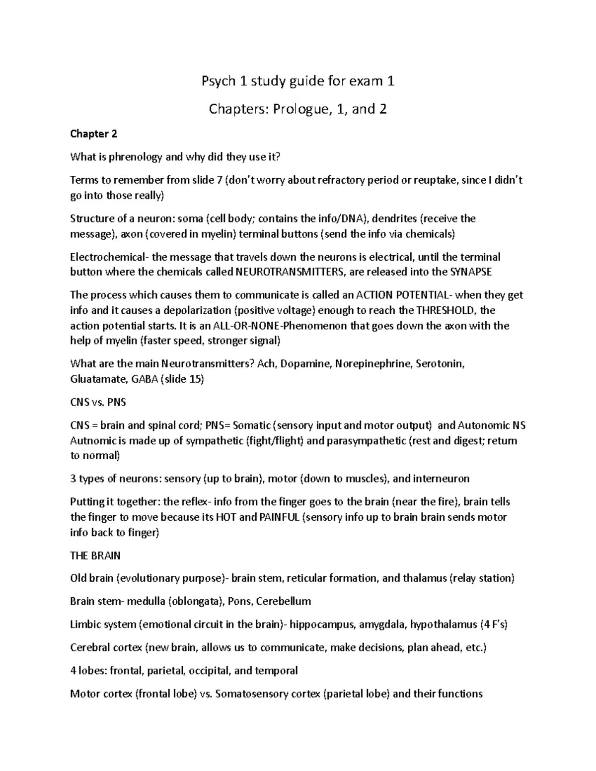 Psych 1 Study Guide for Exam 1: Prologue, Ch. 1 & 2 Notes - Studocu