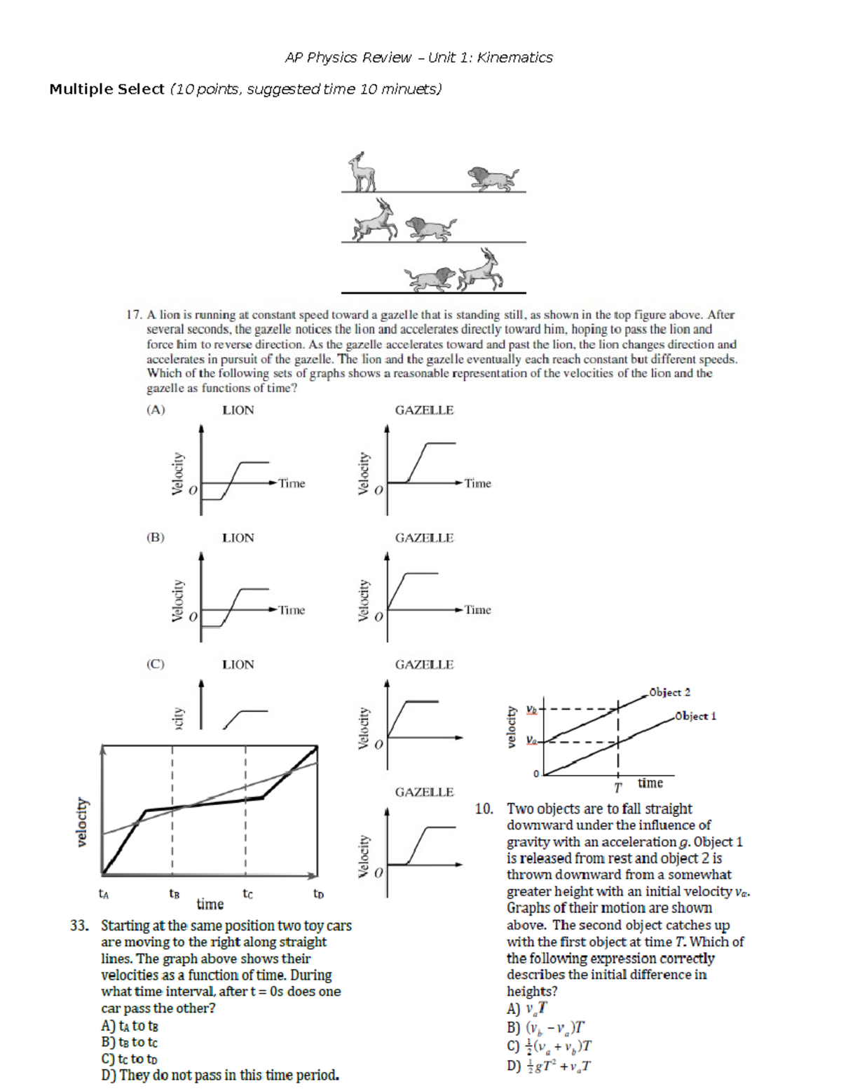 AP Physics - Unit 1: Detailed Kinematics Review & Exam Insights - Studocu