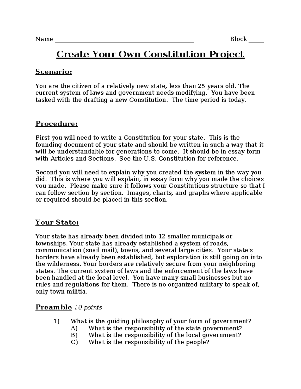Create Your Own Constitution Project: A Comprehensive Guide - Studocu
