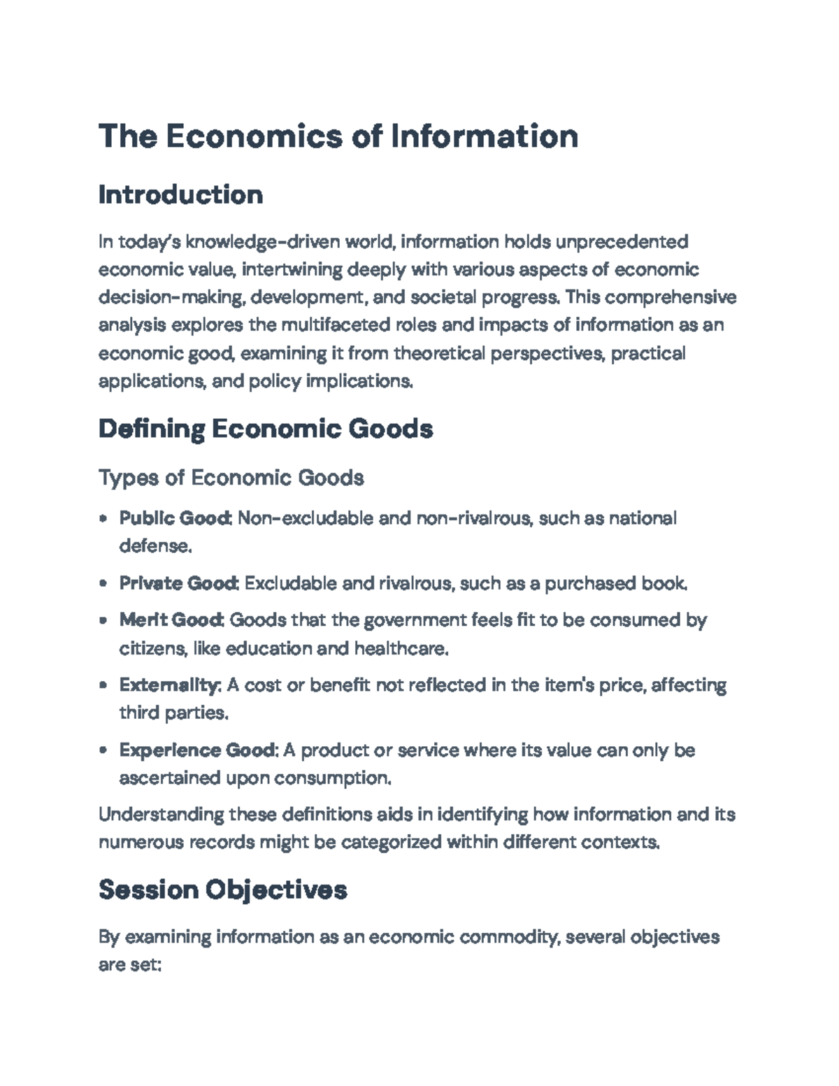 The Economics of Information: Exploring Its Value and Policy ...