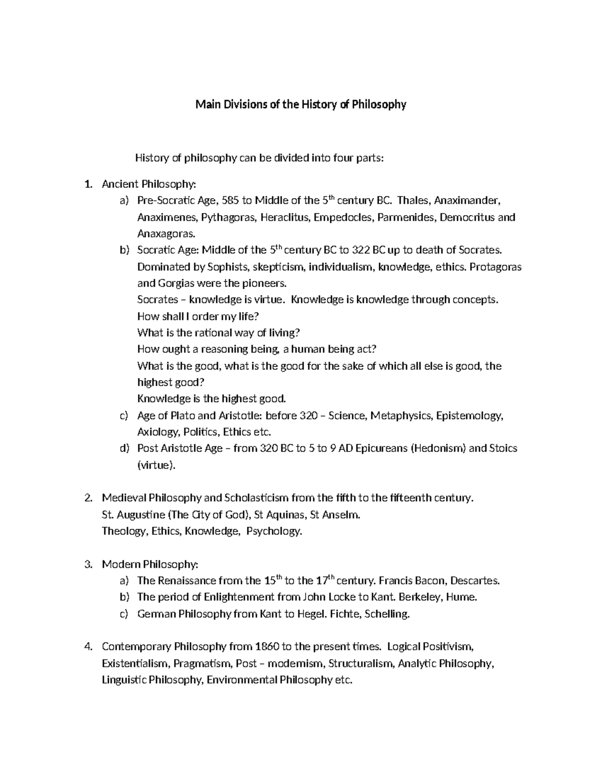 Main Divisions of Philosophy: Ancient to Contemporary (PHIL 6) - Studocu