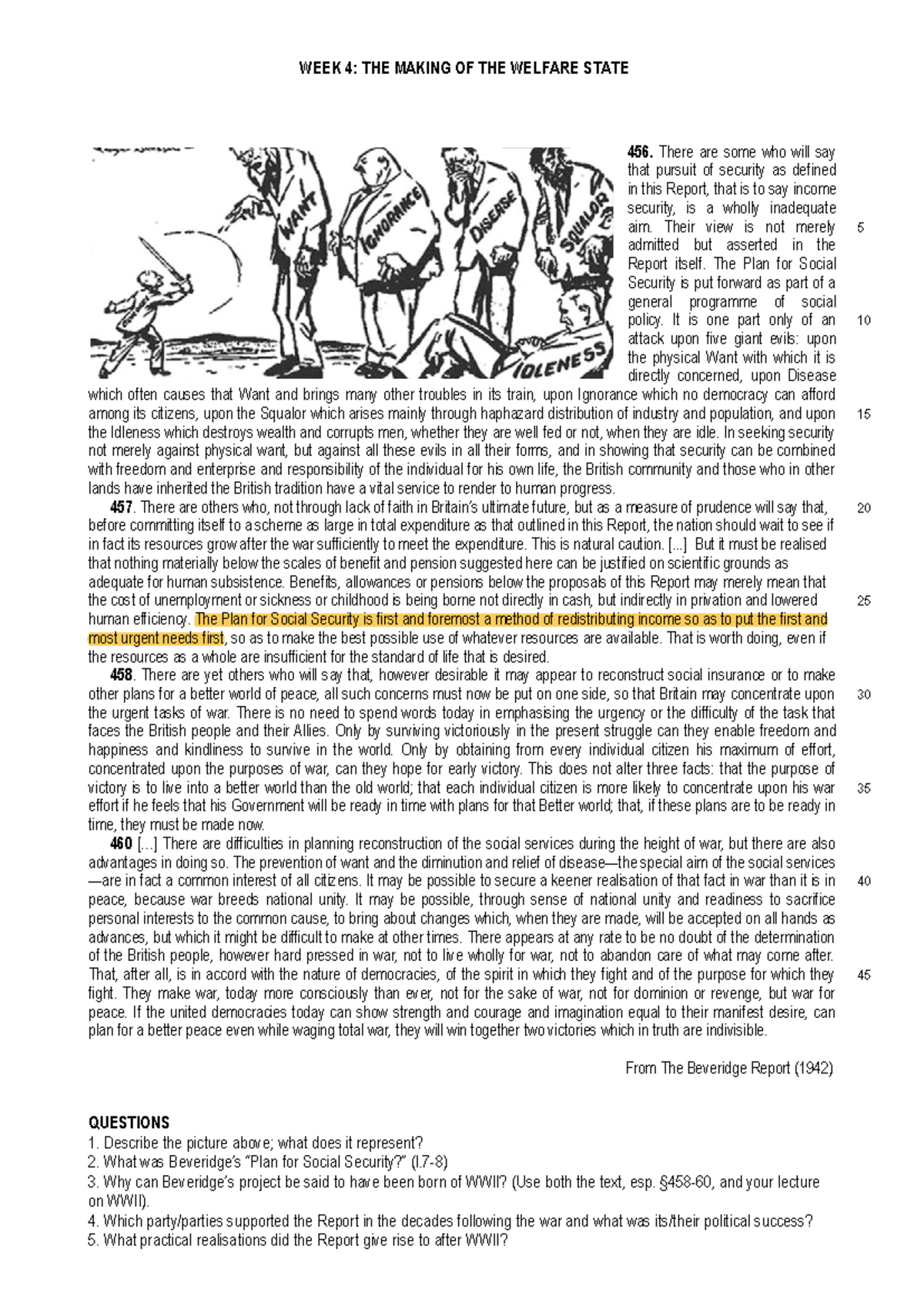 L2S3- Worksheet Week 4 The Making of the Welfare State - There are some ...