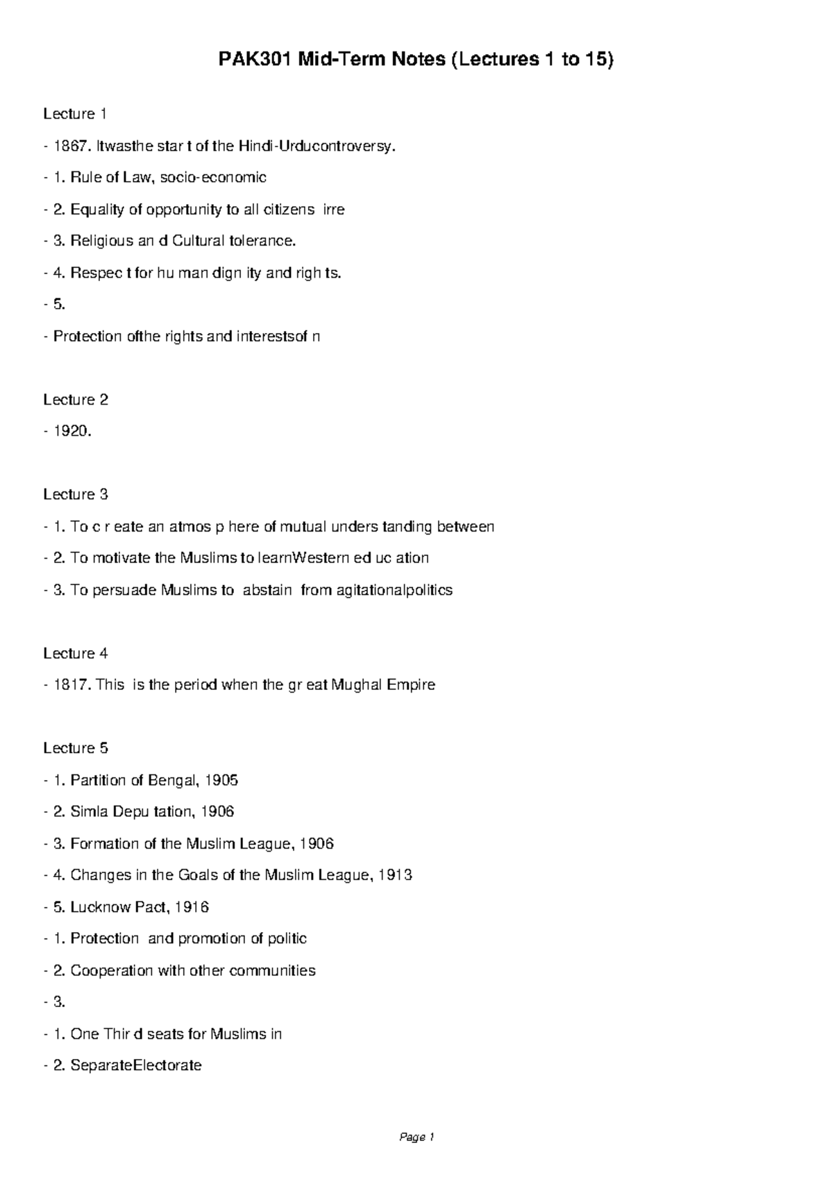 PAK301 Detailed Midterm Notes (Lectures 1 to 15) Overview - Studocu