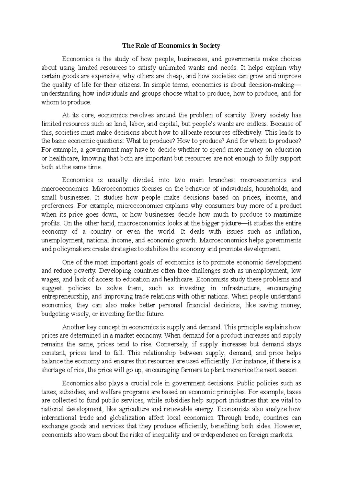 The Impact of Economics on Society: Understanding Choices and Resources ...