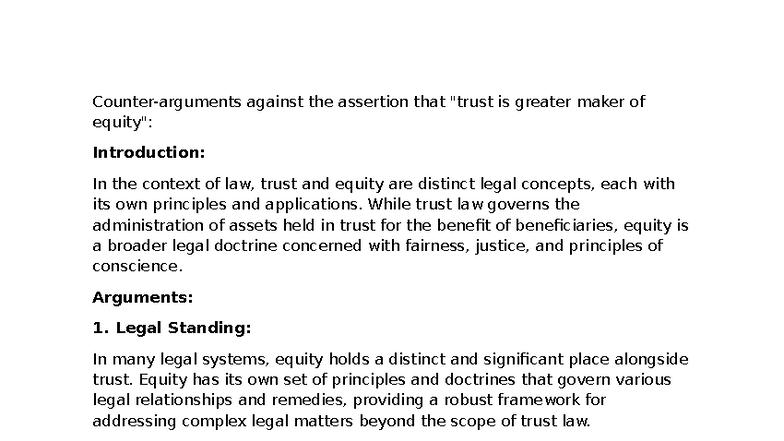 Trust Law vs. Equity: Distinct Principles and Applications - Studocu