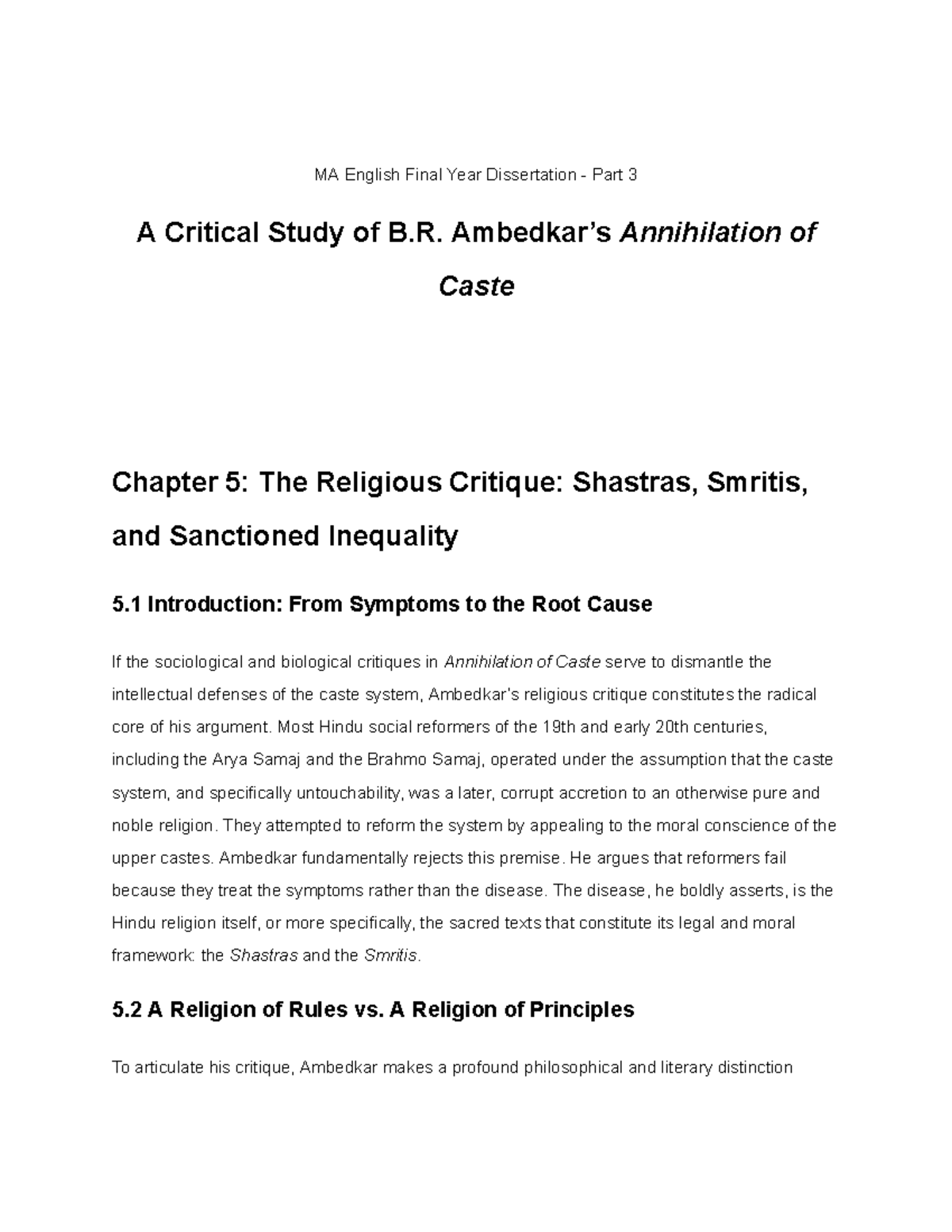 MA English Final Year Dissertation: A Critical Study of Annihilation of ...