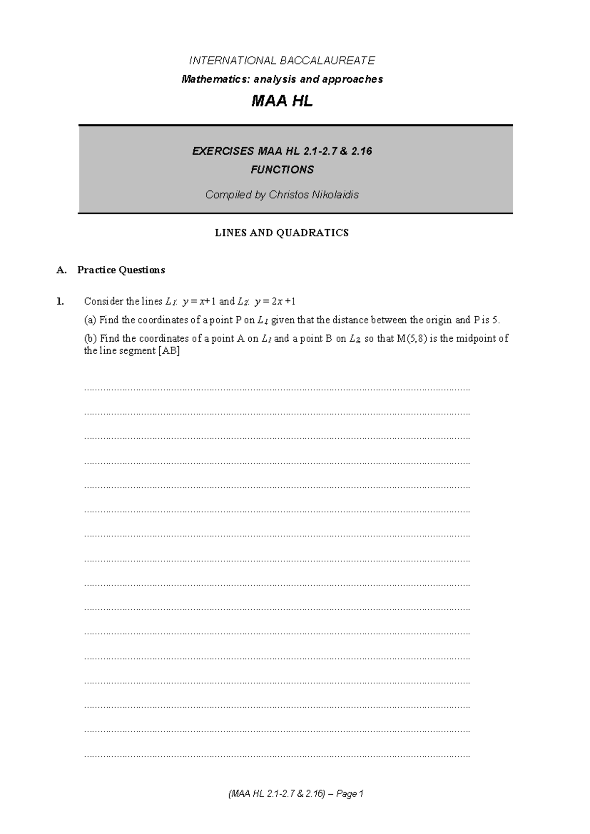 MAA HL Functions Practice Questions and Exercises - Studocu