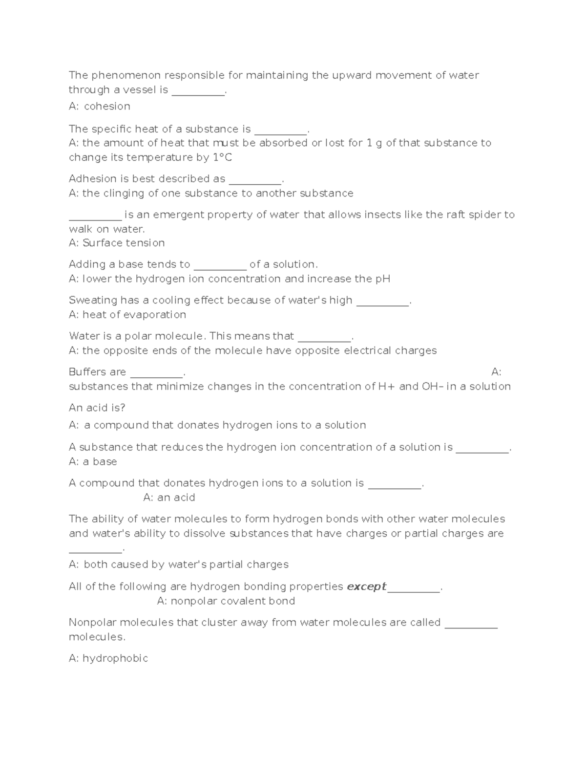 Understanding Properties of Water: Key Concepts (BIO 101) - Studocu