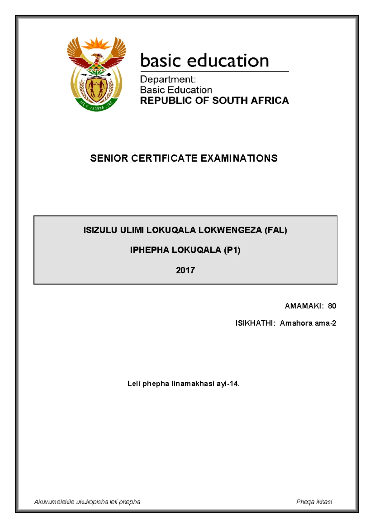 Isizulu HL P2 Sept 2024 Final Exam Marking Guide - Studocu