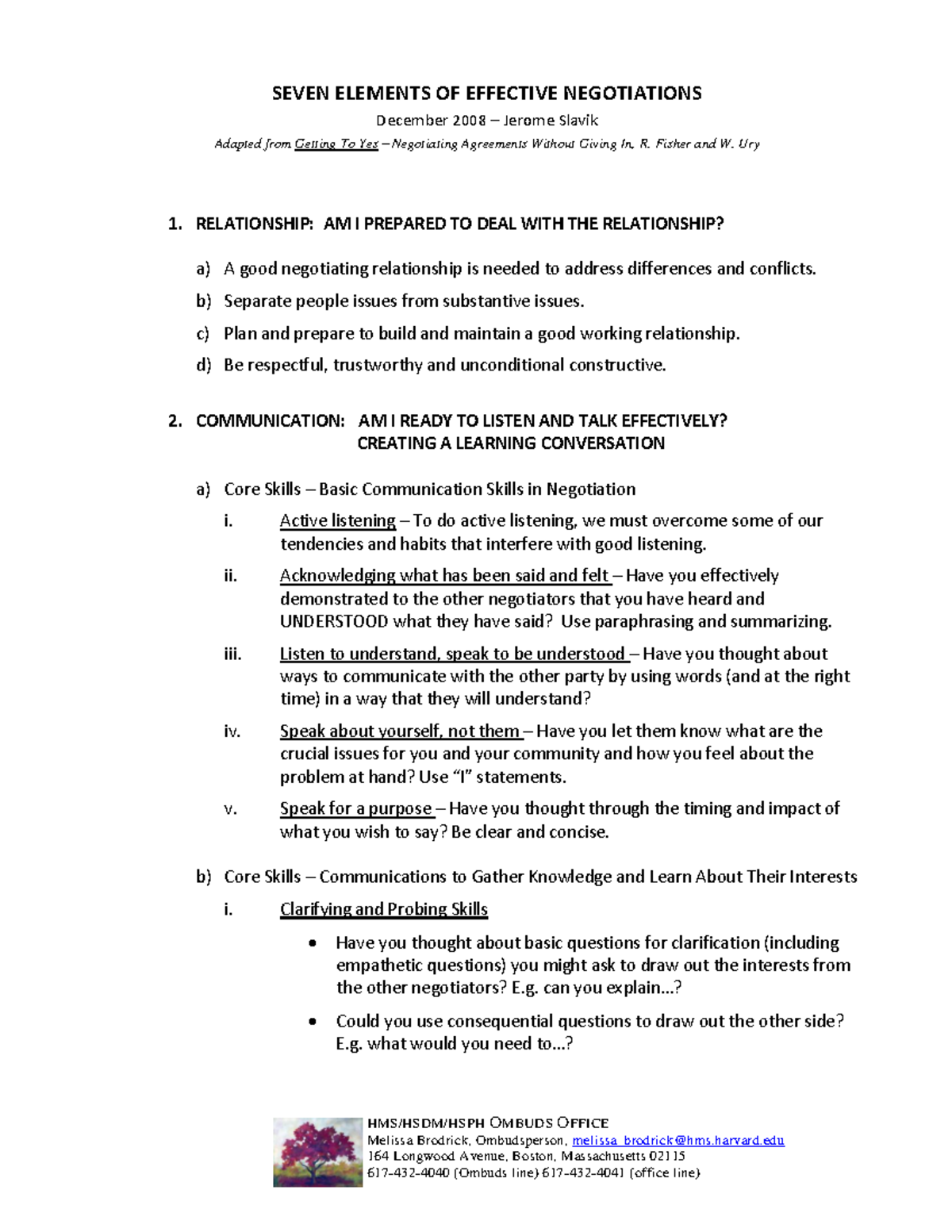 SEVEN ELEMENTS OF EFFECTIVE NEGOTIATIONS: Harvard Model Insights - Studocu