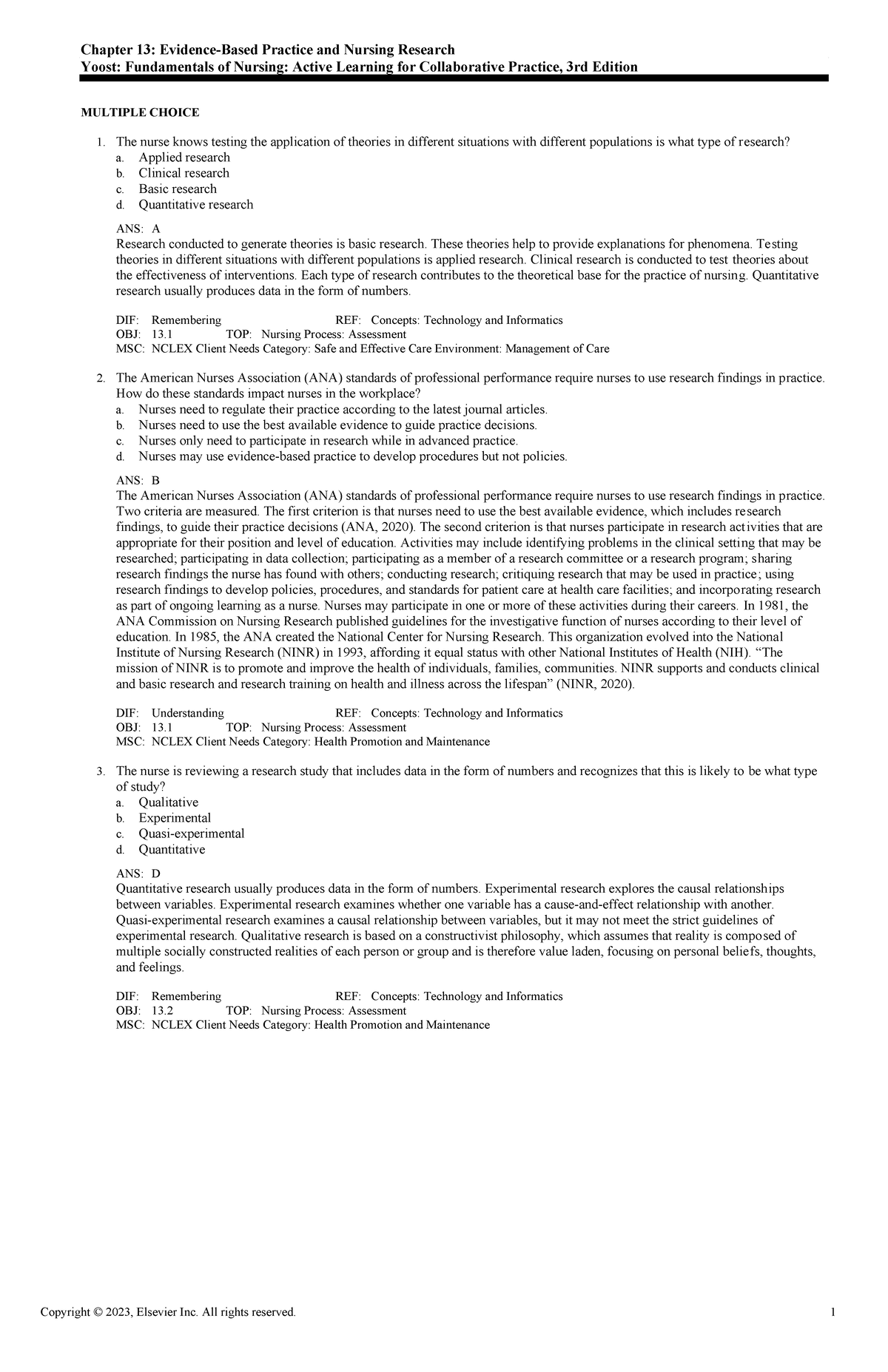 Exam View - Chapter 13 - Evidence-Based Practice Quiz - Studocu