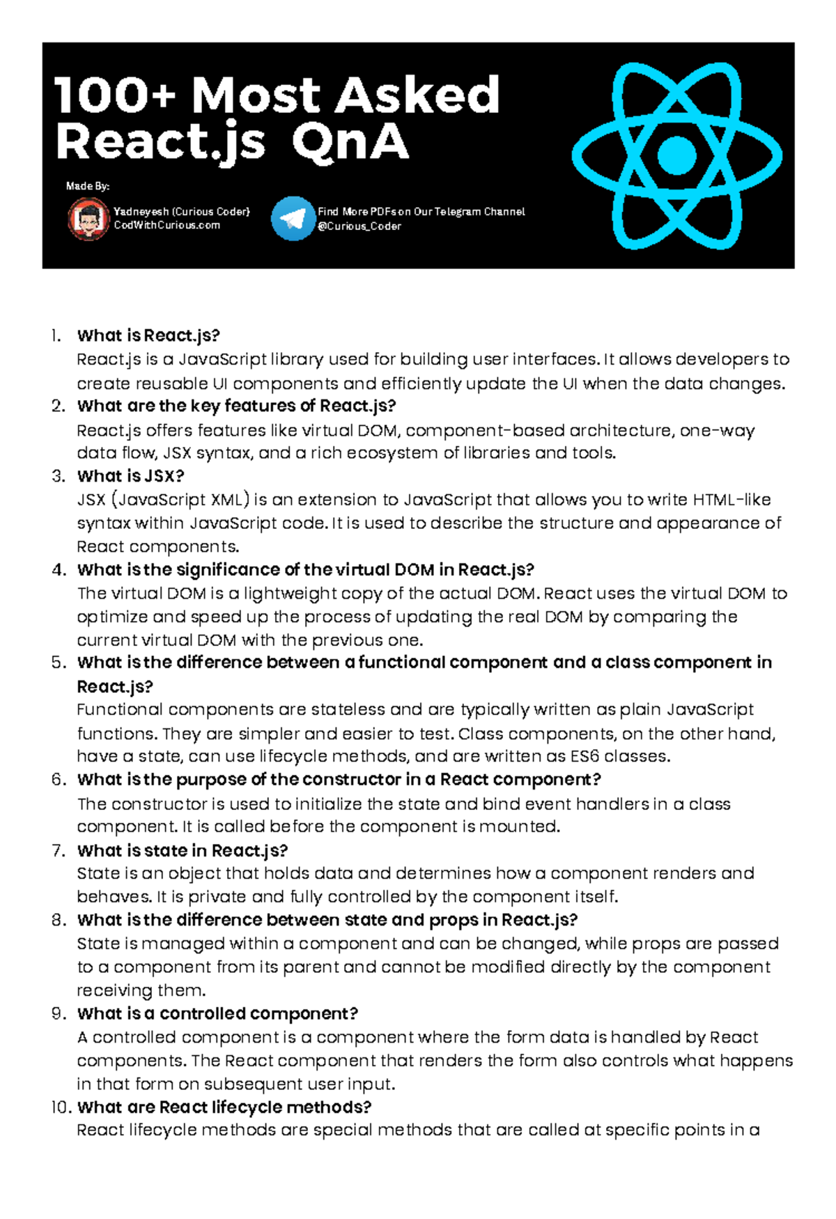 100 Most Asked React.js QnA: Essential Guide for Developers - Studocu