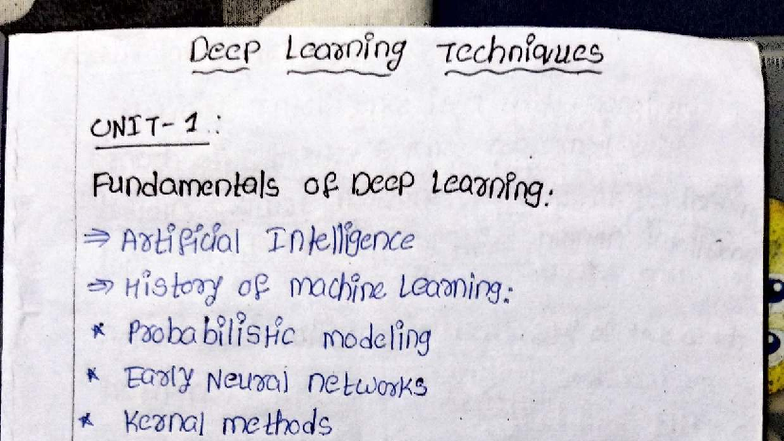DL Unit-1: Fundamentals of Deep Learning and AI Techniques - Studocu