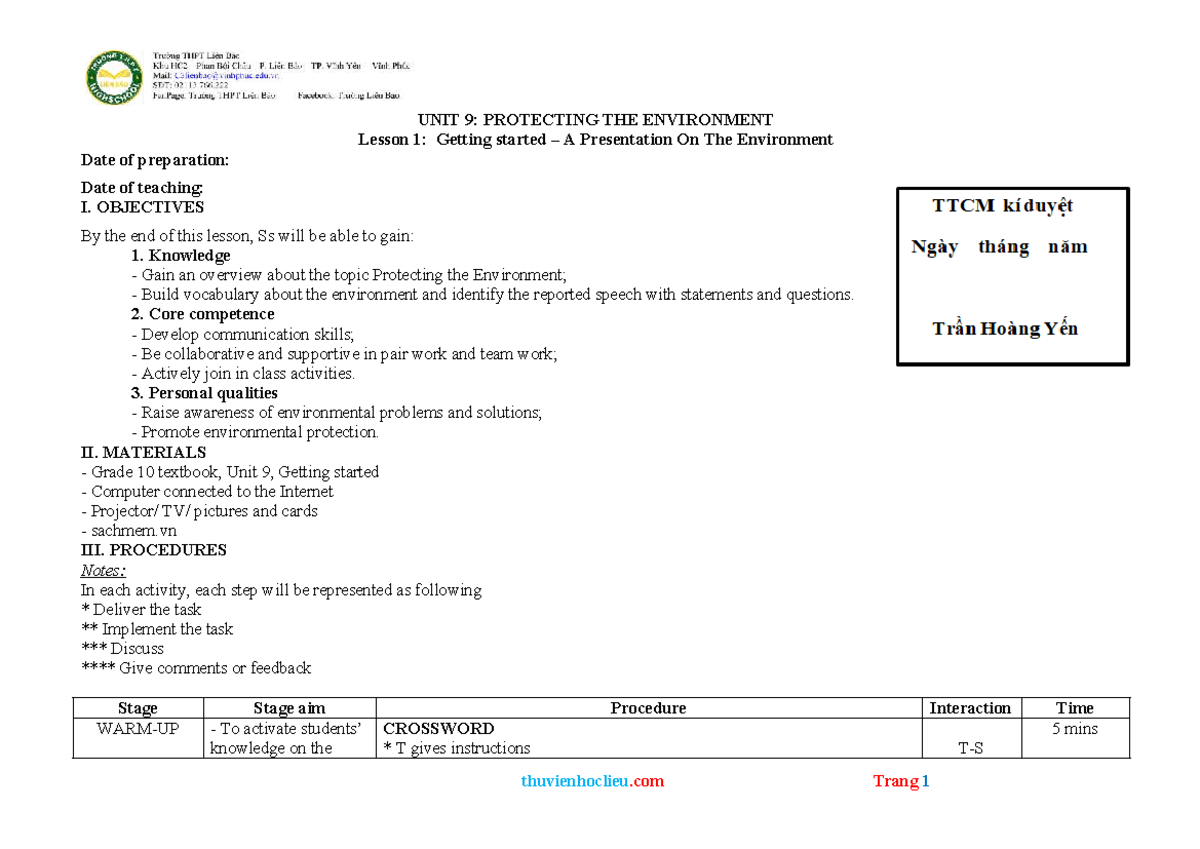 Unit 9: Protecting the Environment - Lesson 1 Overview and Activities ...