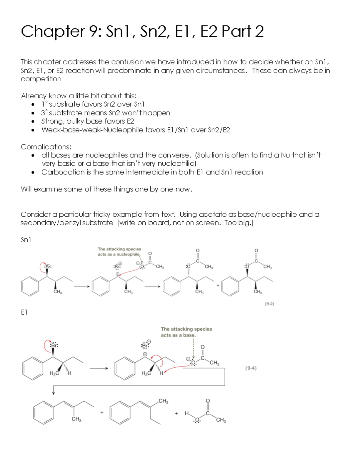 Chapter 9 - Lecture Notes on Sn1, Sn2, E1, and E2 Reactions - Studocu