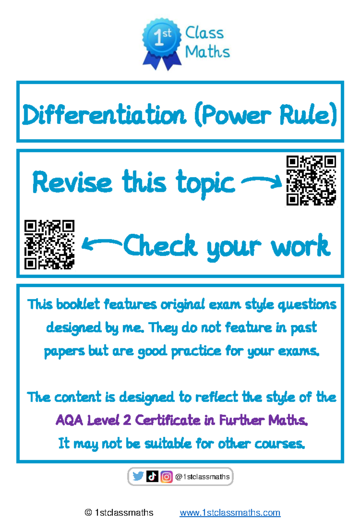 Differentiation (Power Rule) Exam Questions - AQA Level 2 Cert - Studocu