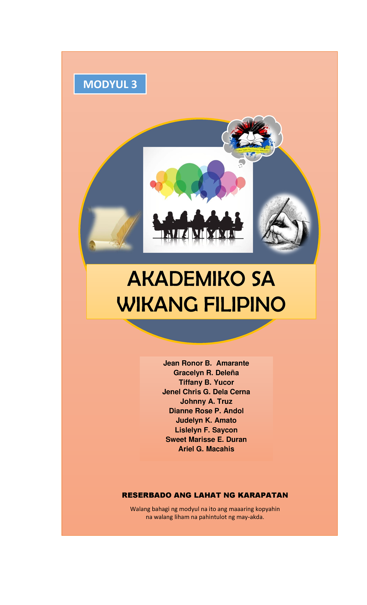 FIL Module 3 - STUDY WELL - AKADEMIKO SA WIKANG FILIPINO MODYUL 3 Jean ...