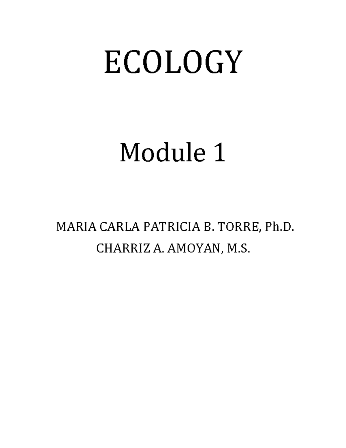 Ecology Module 1 Lesson 1 Introduction to Ecology - ECOLOGY Module 1 ...