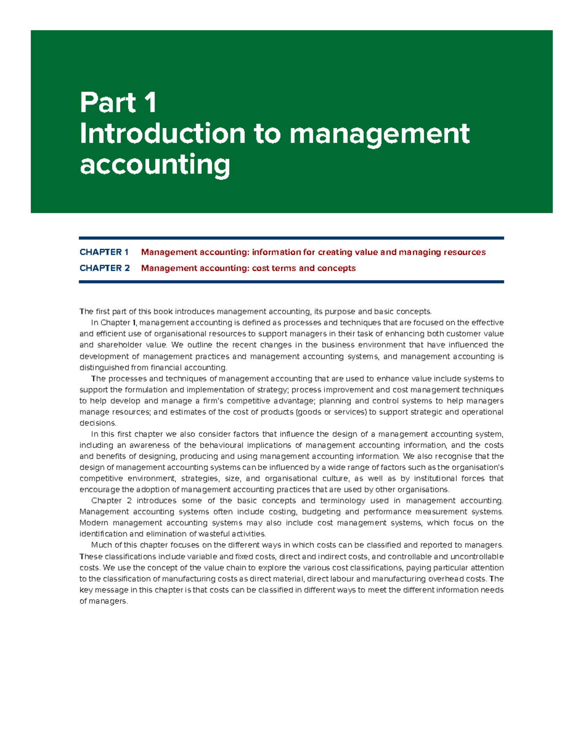 Chapter 1 & 2 Overview of Management Accounting Concepts (KTQT) - Studocu