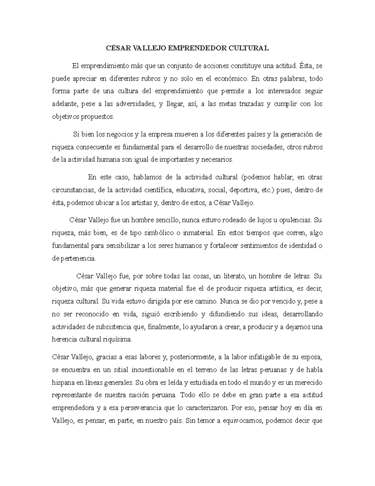 1 LA DISCRIMINACION: Análisis de la Vida de César Vallejo y su ...