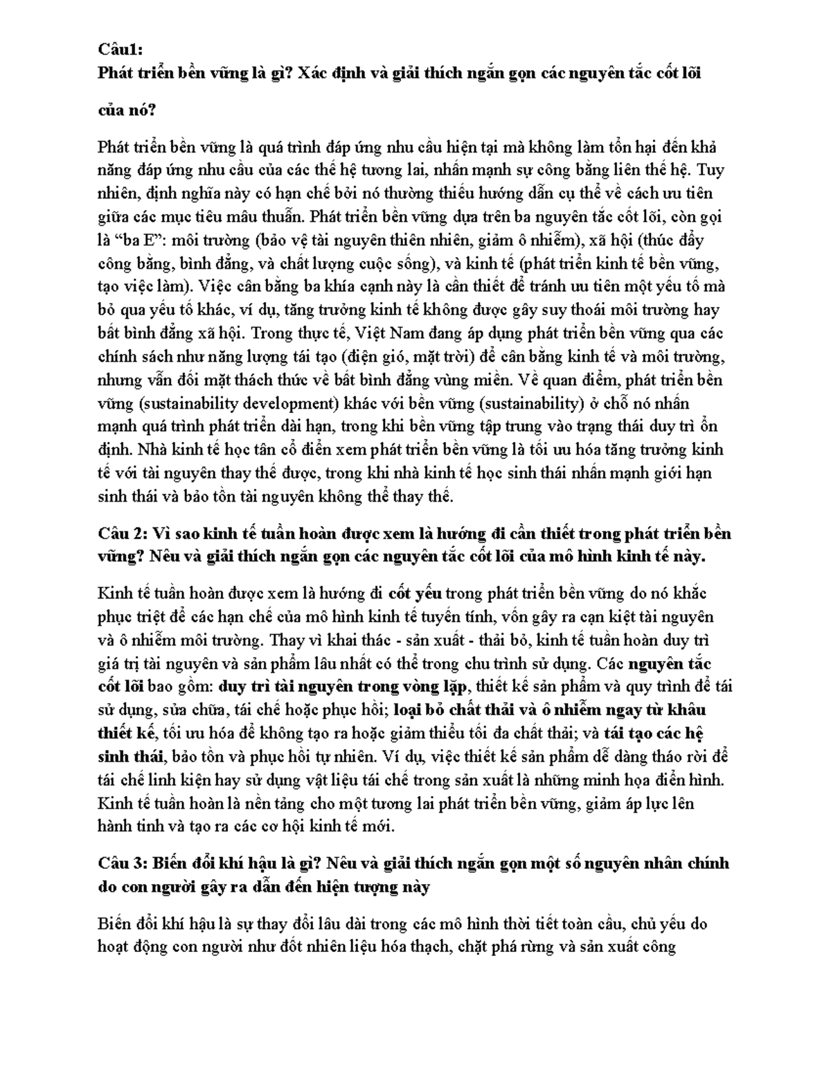 TL PTBV - Các Nguyên Tắc Cốt Lõi và Thách Thức trong Phát Triển Bền Vững - Studocu