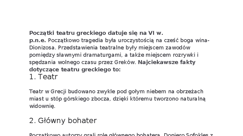 Teatr grecki: Historia i rozwój od VI w. p.n.e. - Studocu