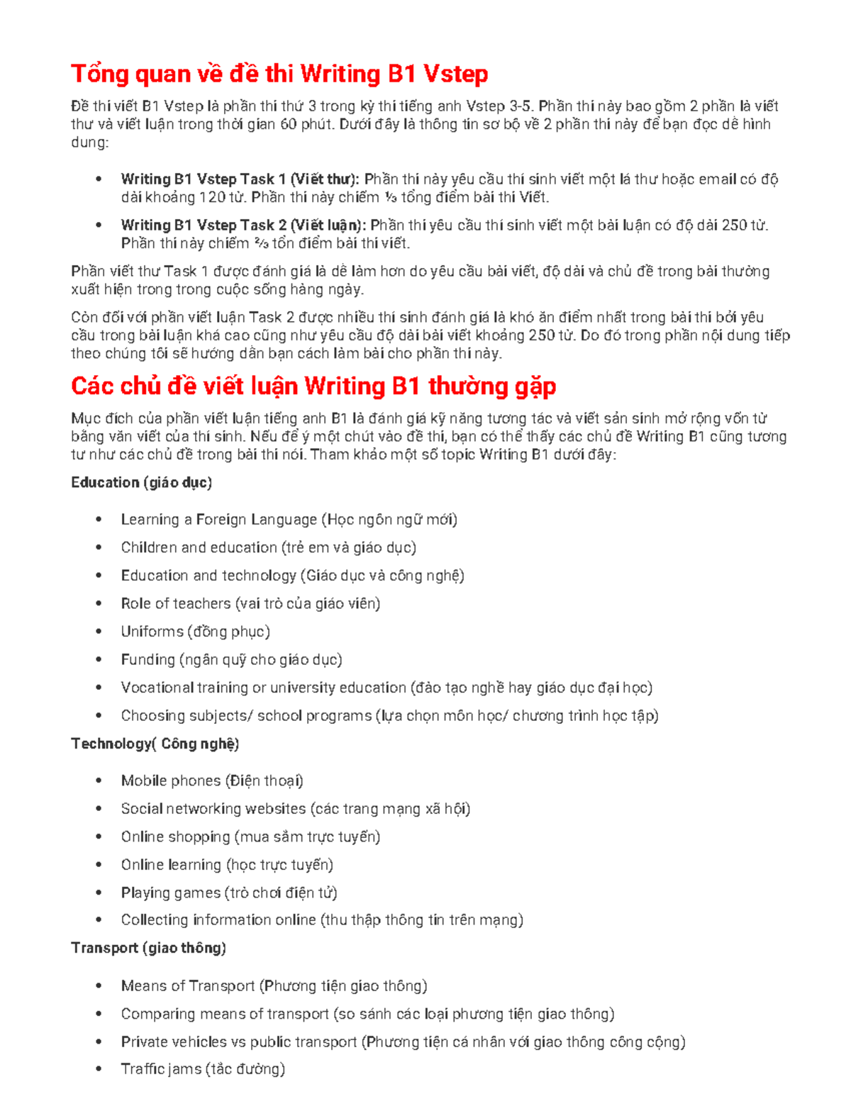 Writing B1 Vstep: Tasks 1 & 2 Overview and Guidelines - Studocu