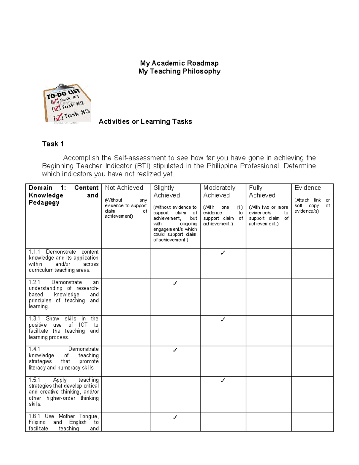 **Academic Roadmap and Teaching Philosophy Outline (Course Code: 1 ...