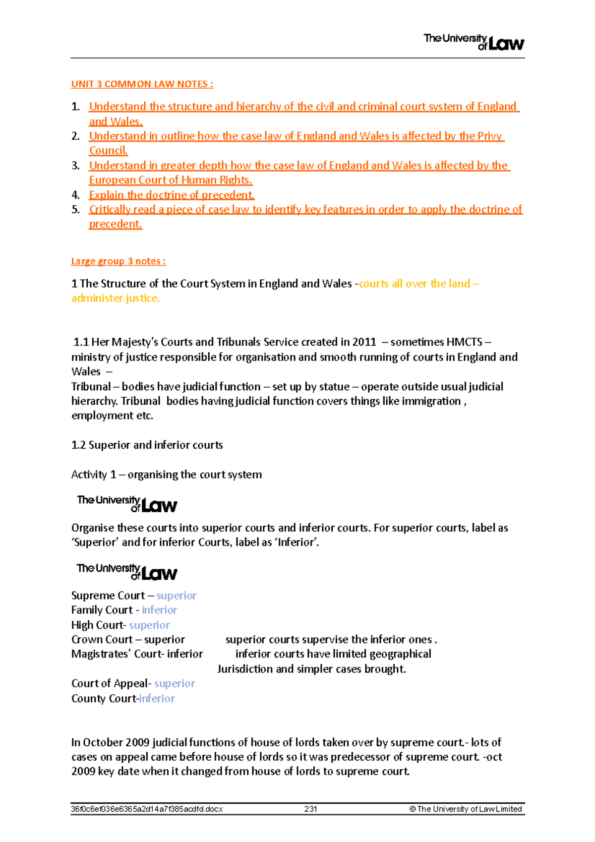 Common Law 3 - Detailed Notes on Court Structures and Precedents - Studocu
