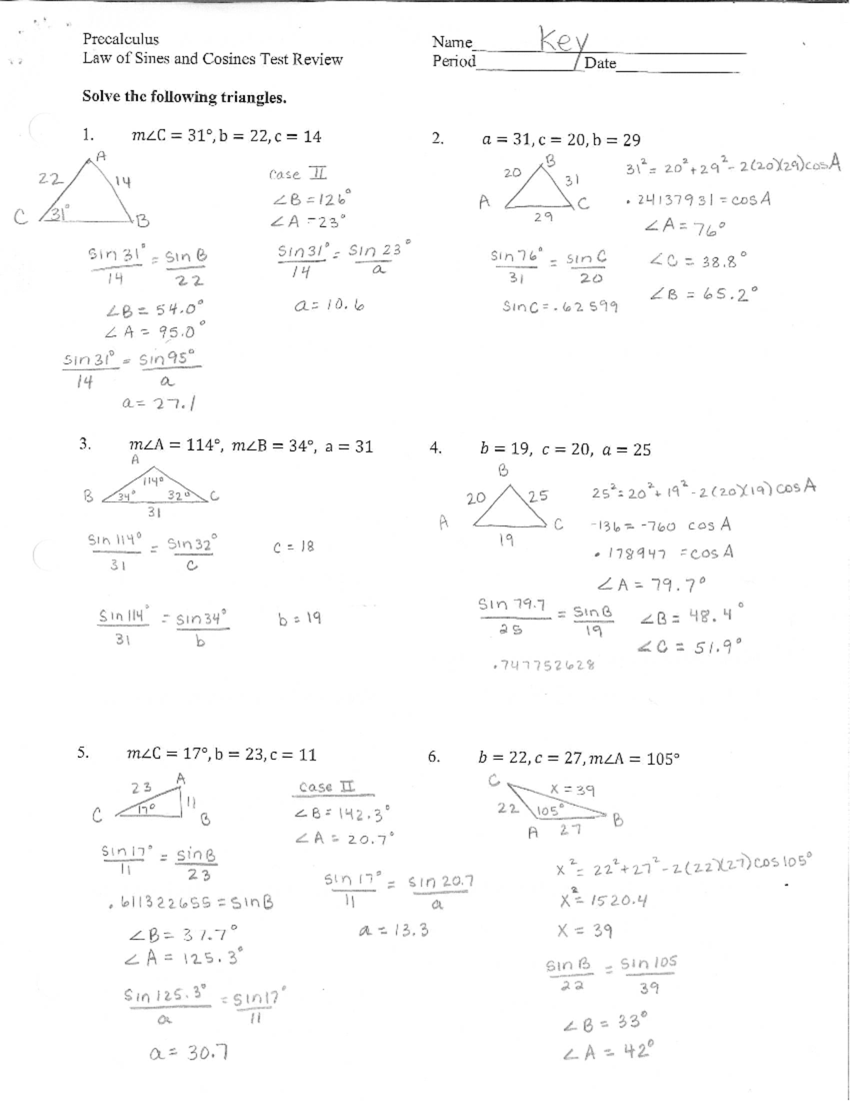 Law of sines and cosines test review answers 084746 - Mathematics Today ...