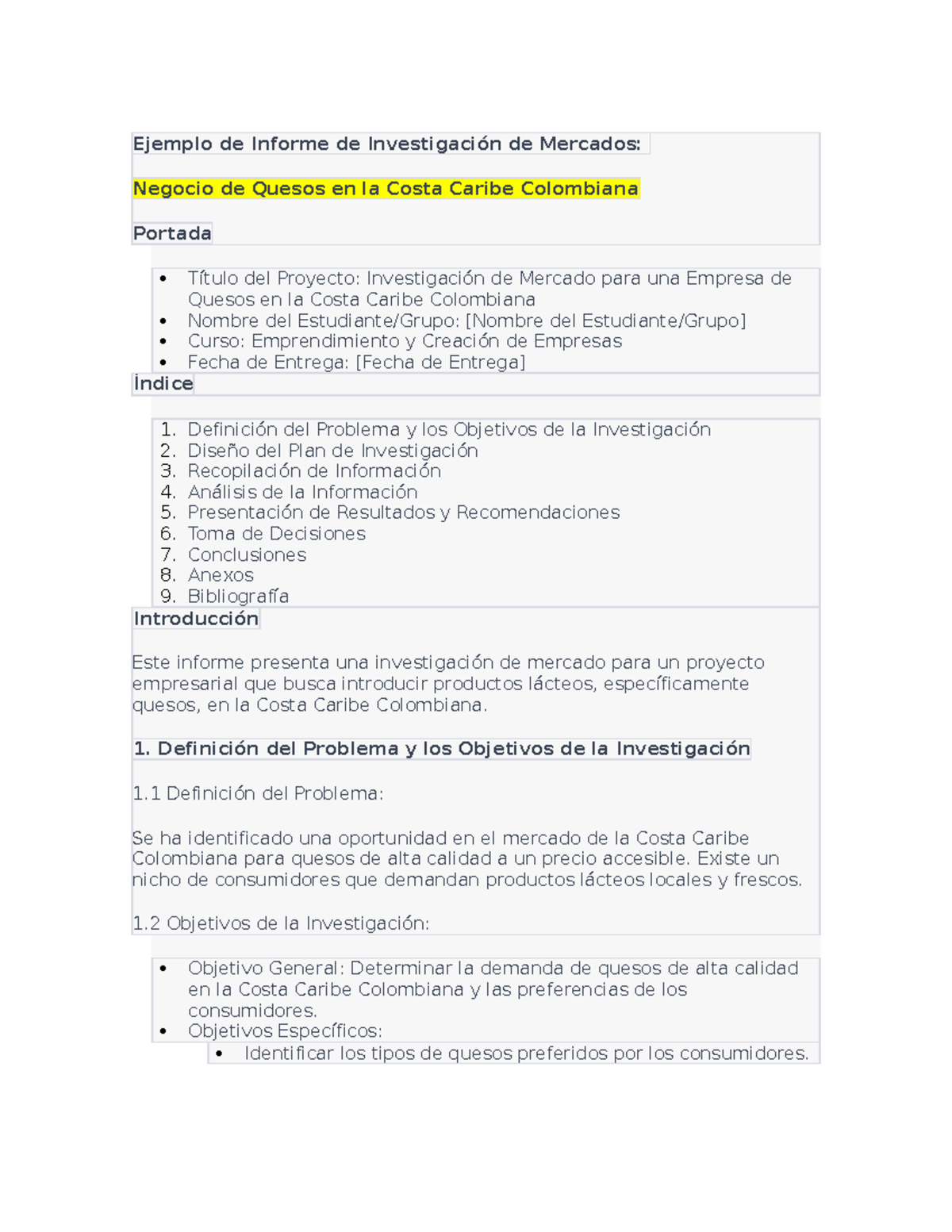 Investigación de Mercado: Quesos en la Costa Caribe Colombiana - Studocu