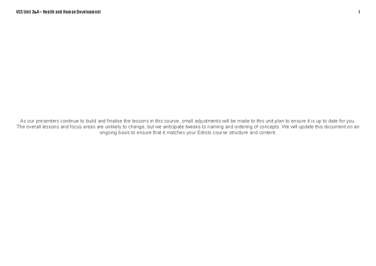 Edrolo VCE Health & Human Development Units 3 & 4 Plan (2025) - Studocu