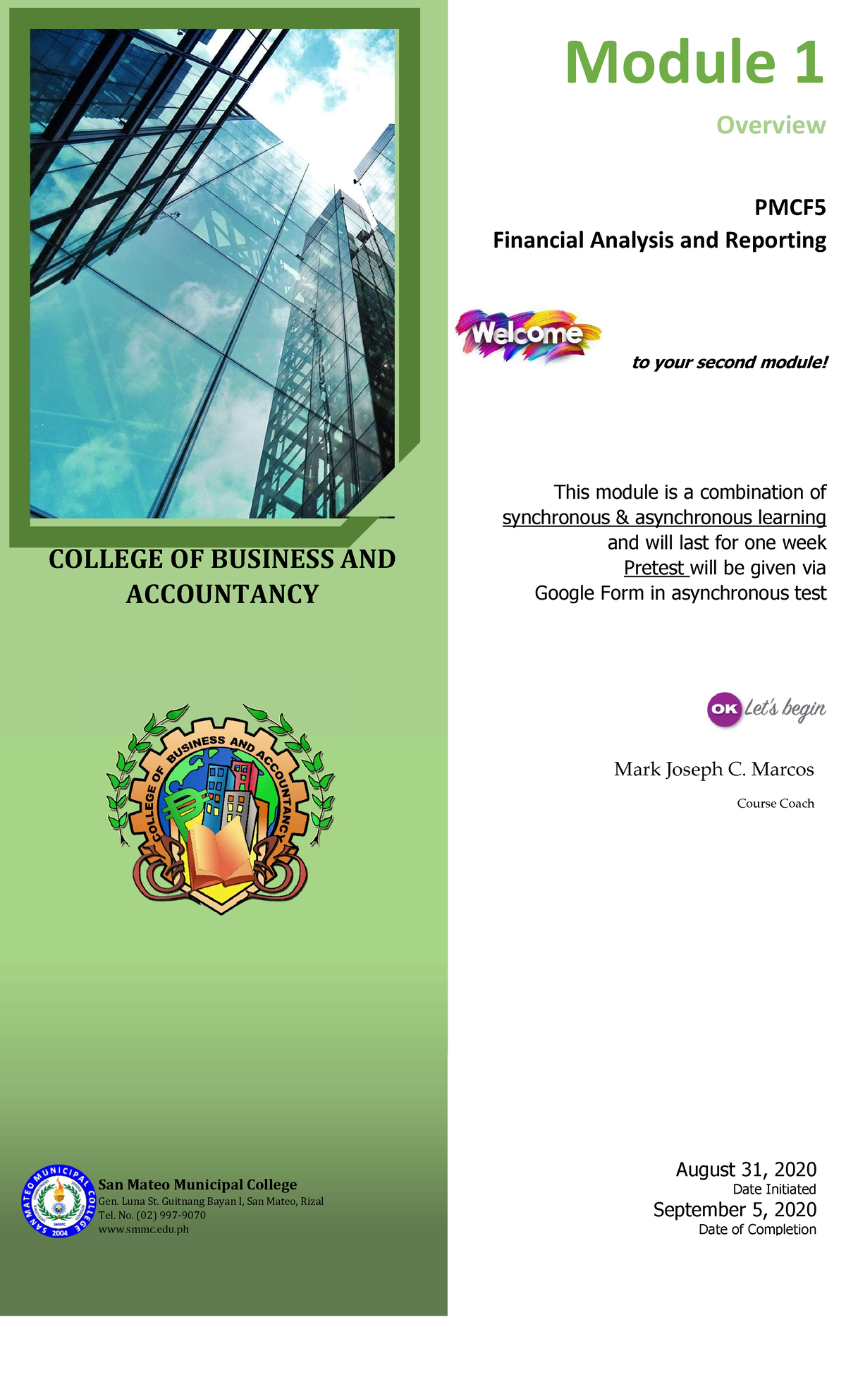 PMCF5 Module 1 - Financial Analysis and Reporting - Module 1 Overview ...