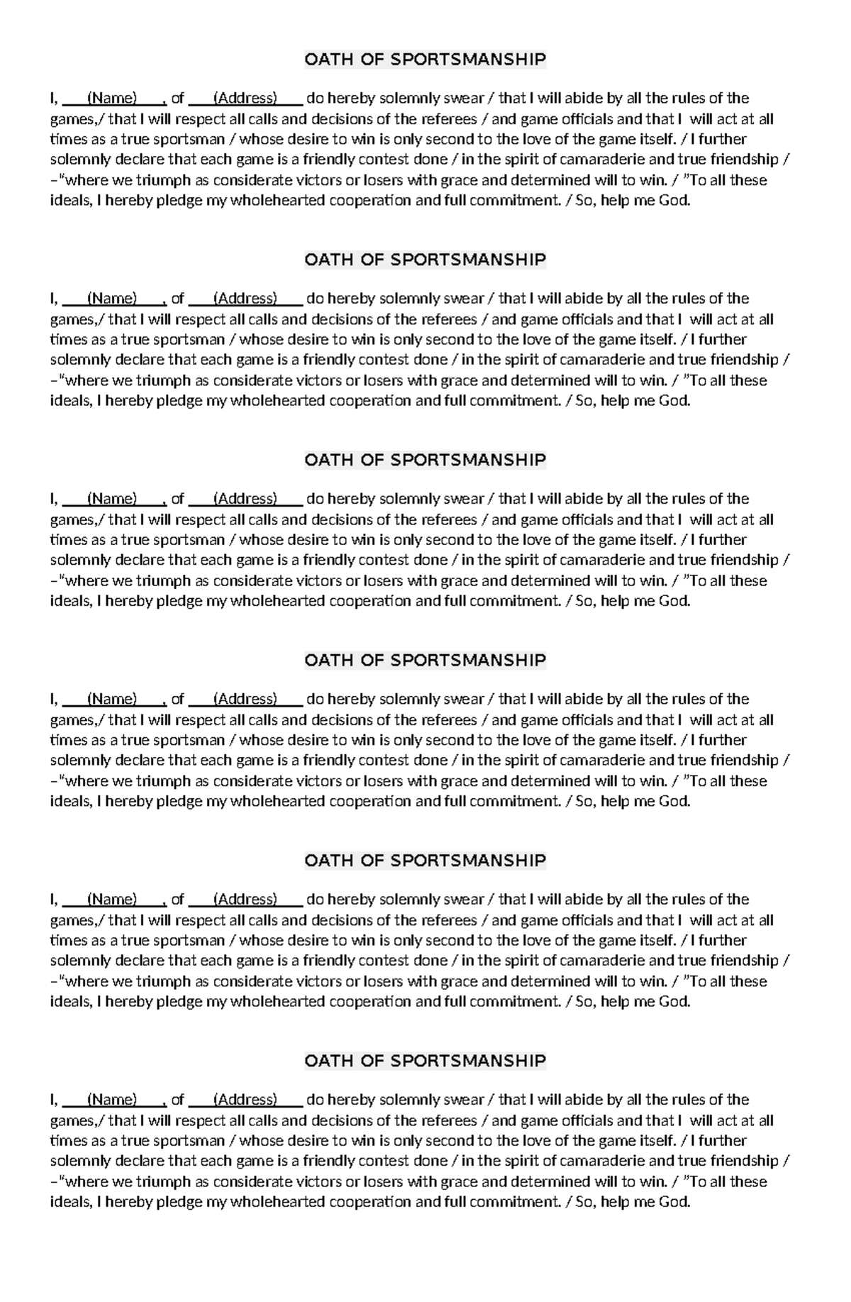 OATH OF SPORTSMANSHIP Summary for Civil Engineering Course - Studocu