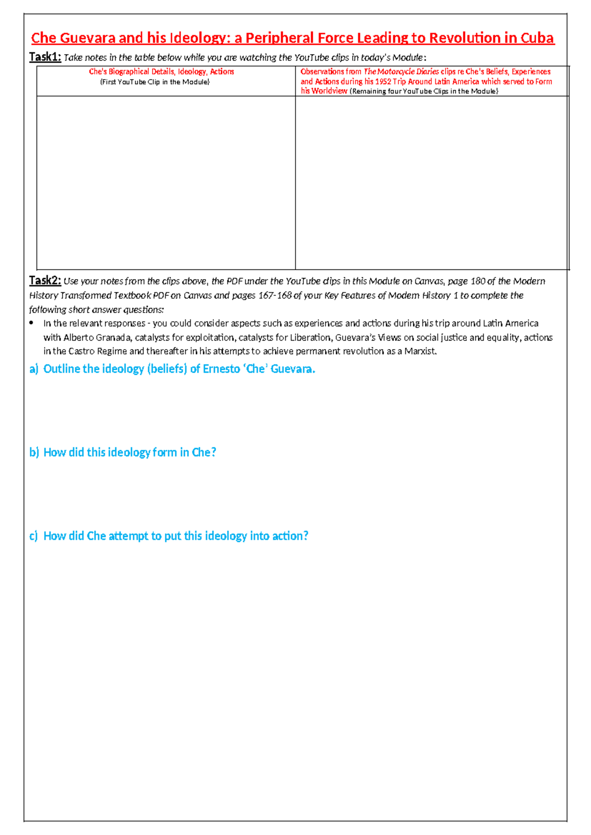 Che Guevara 2024: Cuban Revolution Ideology & Actions Worksheet - Studocu