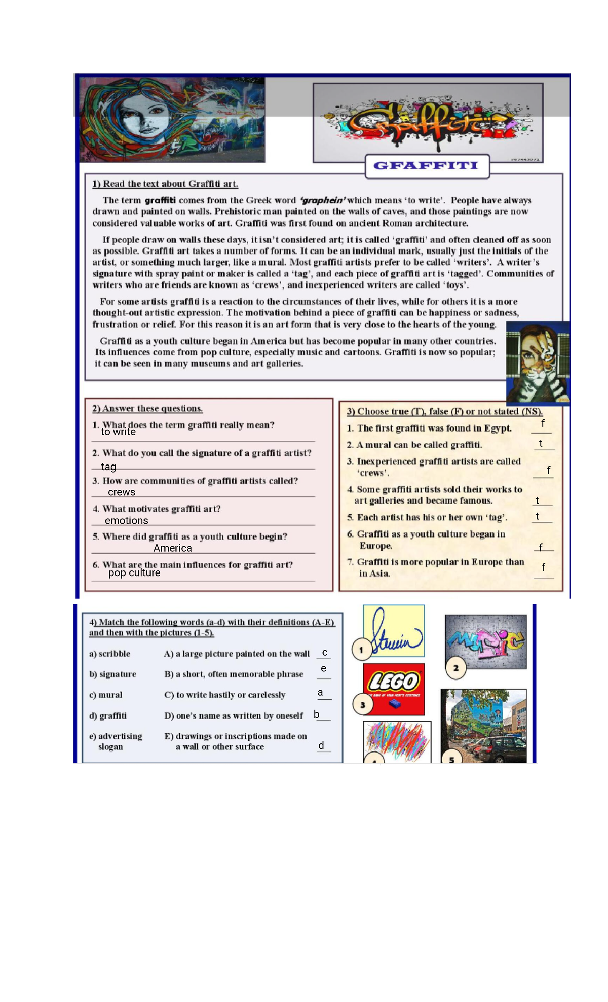Collin Gibson - Reading Comprehension Worksheet 3 - GFAFFITI 11 Read ...