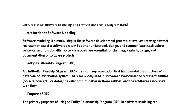Lecture Notes: Software Modeling and ERD Overview (CS101) - Studocu