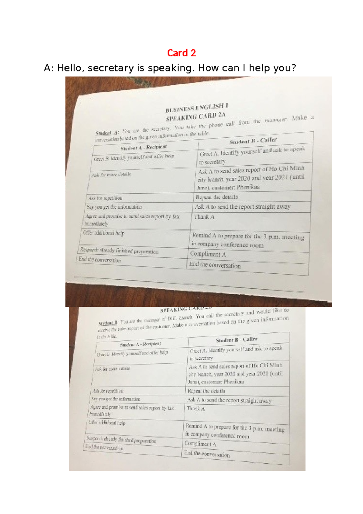 Card 2 & 3: Business Communication Scenarios and Strategies - Studocu