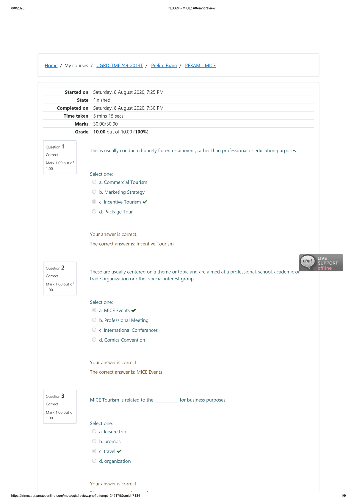 UGRD-TM6249-2013T Prelim Exam on MICE Tourism - Exam Questions - Studocu