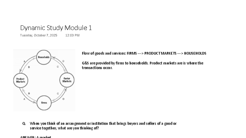 Dynamic Study Module 1: Flow of Goods & Services Summary - Studocu