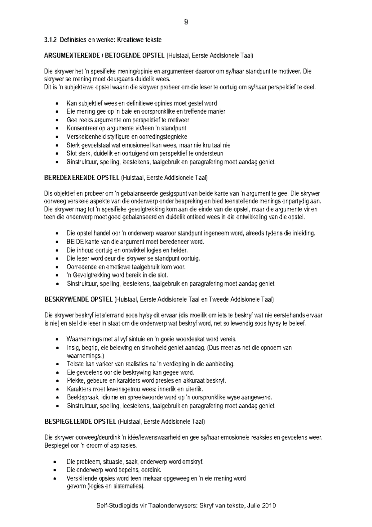 Beskrywende opstel - 9 Self-Studiegids vir Taalonderwysers: Skryf van ...