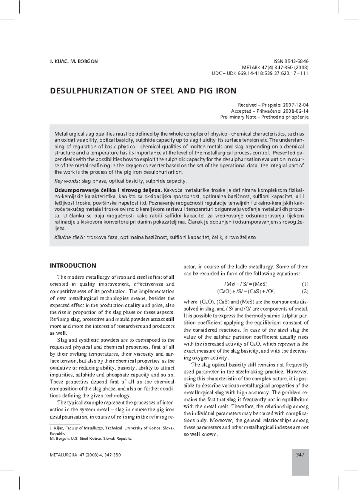 Desulphurization of Steel and Pig Iron: Insights from Metallurgy U3 ...