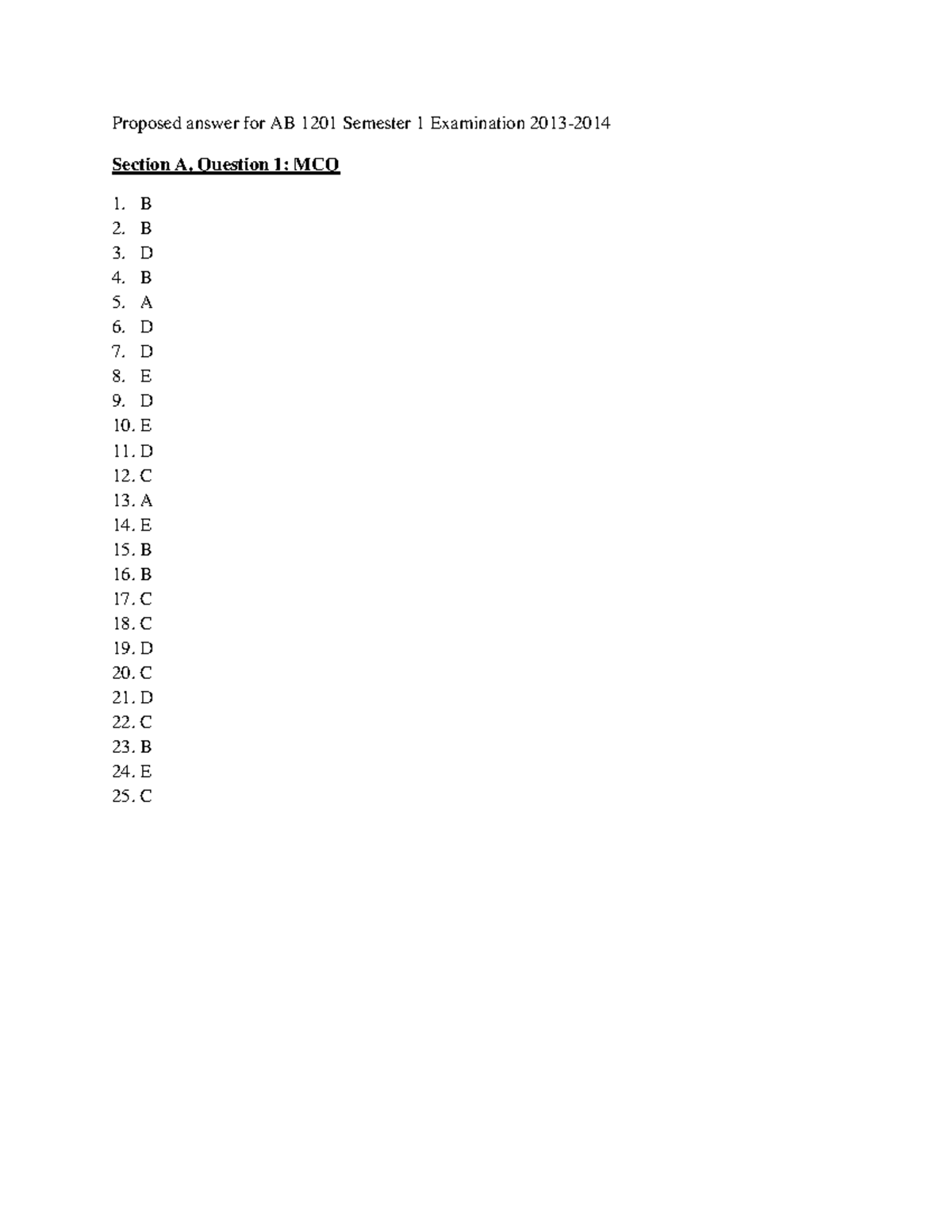 AB1201 Semester 1 Exam 2013 - Proposed Answers and Solutions - Studocu