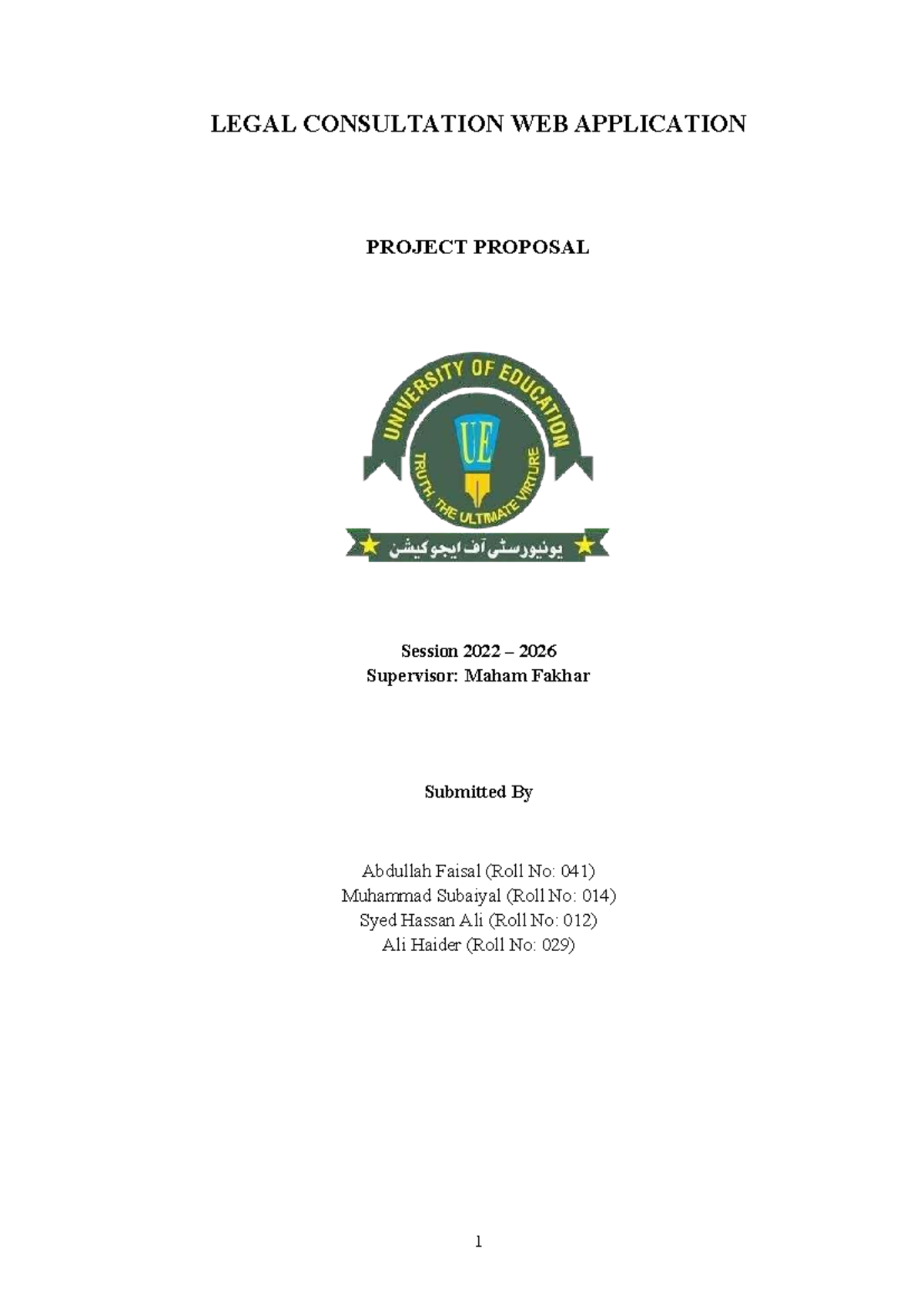 LEGAL CONSULTATION WEB APP PROJECT PROPOSAL (FYP 2022-2026) - Studocu