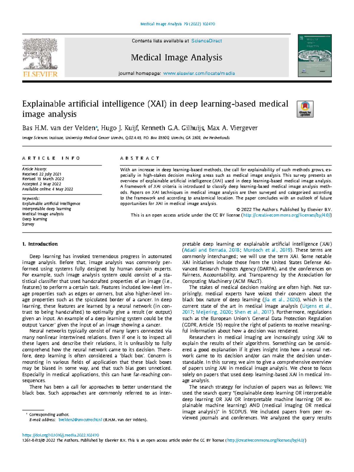 XAI in Deep Medical Image Analysis: A Comprehensive Survey (MEDI 79 ...