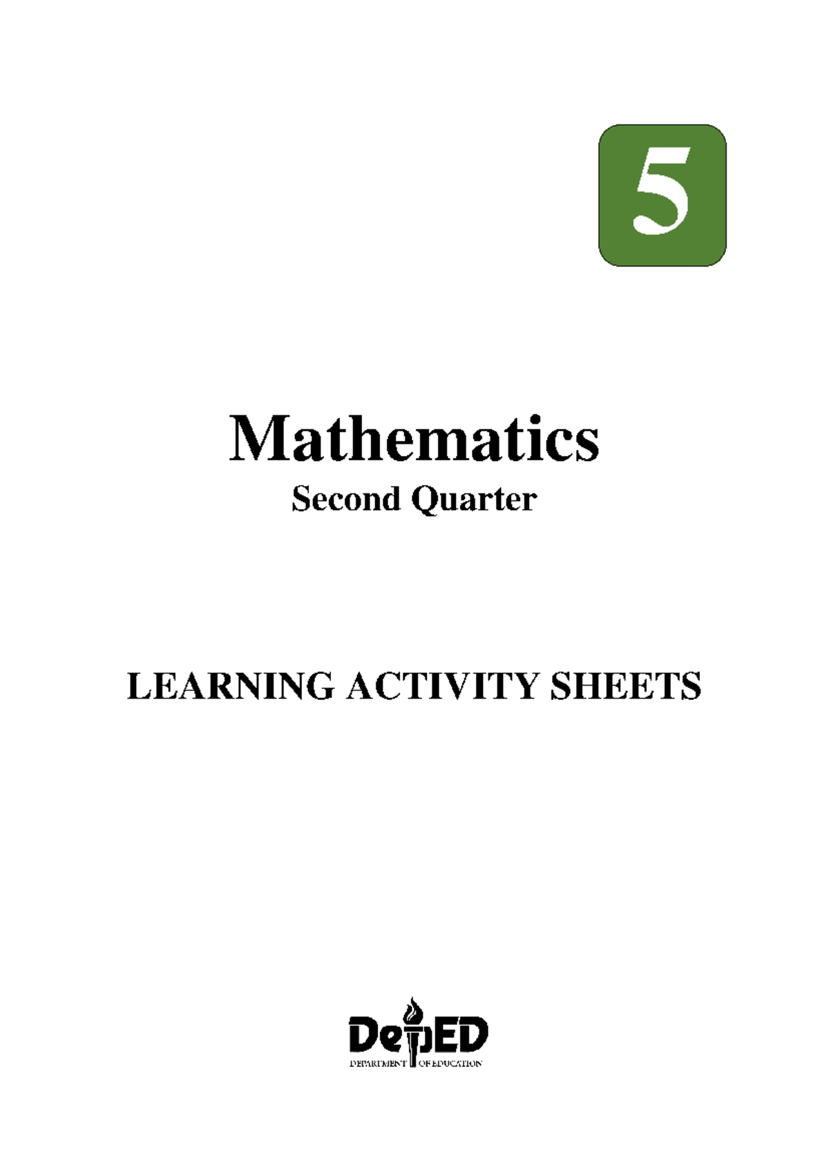 Grade 5 Mathematics Q2 Learning Activity Sheets (LAS) - Studocu
